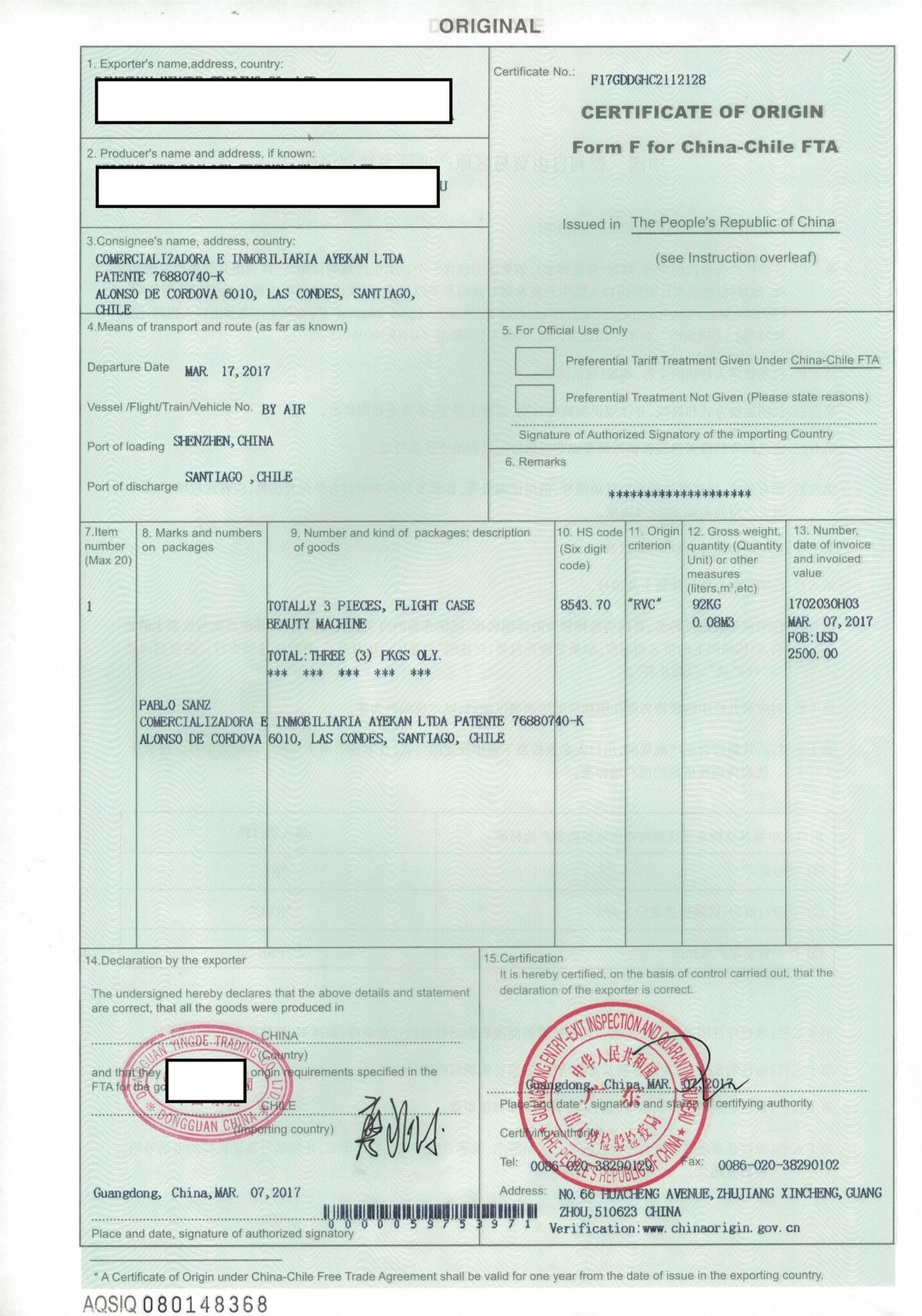 ECFA Preferential Certificate of Origin for pentane, hexane and heptane ...